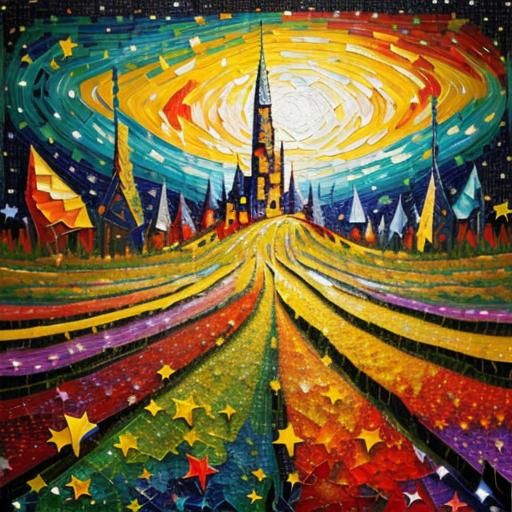 "The Starry Night". Beautiful rustic mosaic patchwork, abstract ...