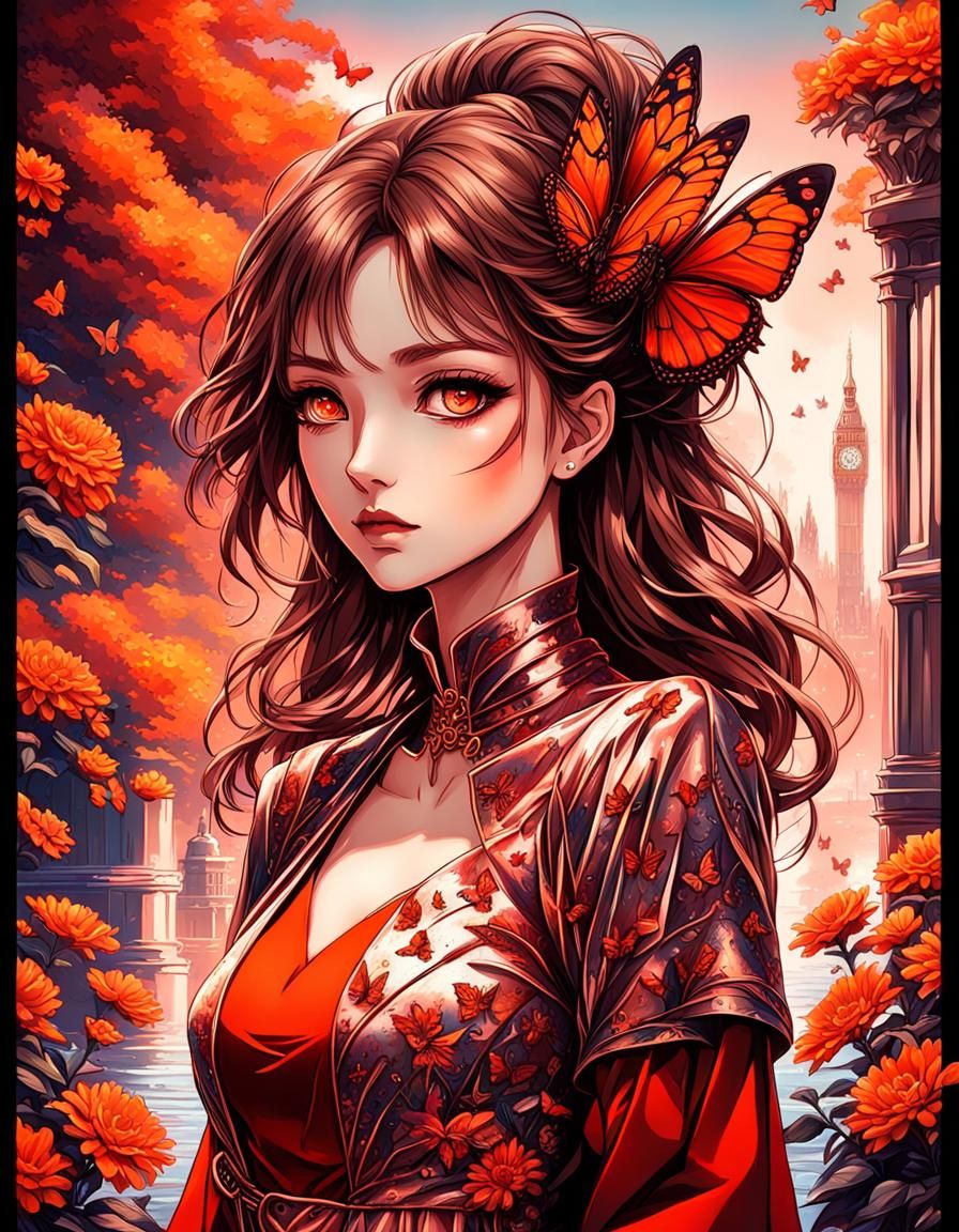 Retrowave Anime-style airbrush art, London, bridge, big detailed eyes ...