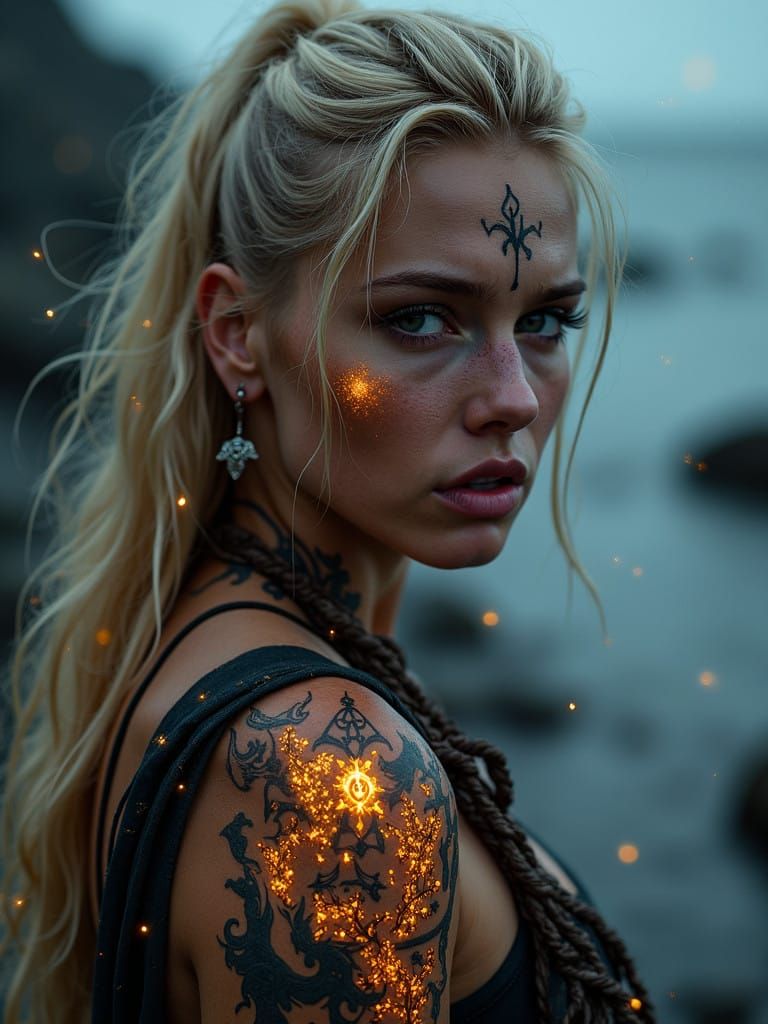 Valkyrie - Viking Warrior Goddess with Glowing Rune Tattoos ...