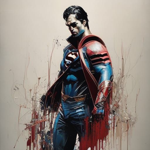 portrait of ""SUPERMAN", textured Speedpaint with large rough brush strokes and paint splatter ...