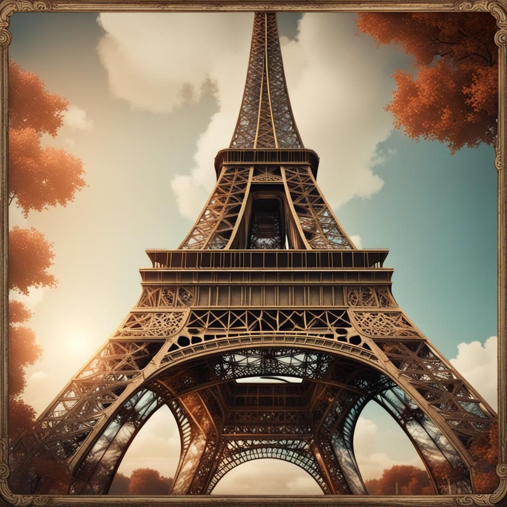 close up of front of vintage postcard of Eiffel tower - AI Generated ...