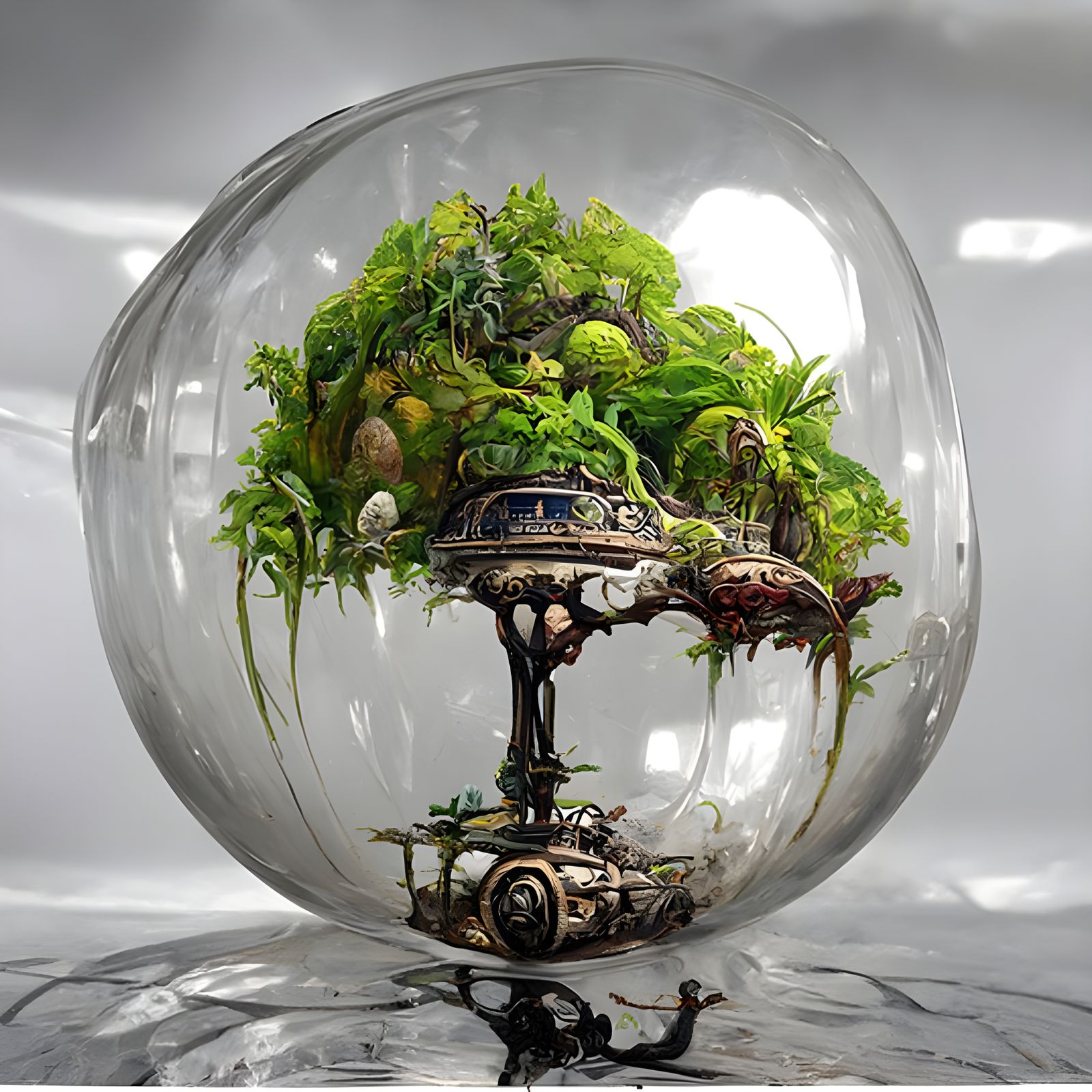 Steampunk Terrarium in an Orb - AI Generated Artwork - NightCafe Creator