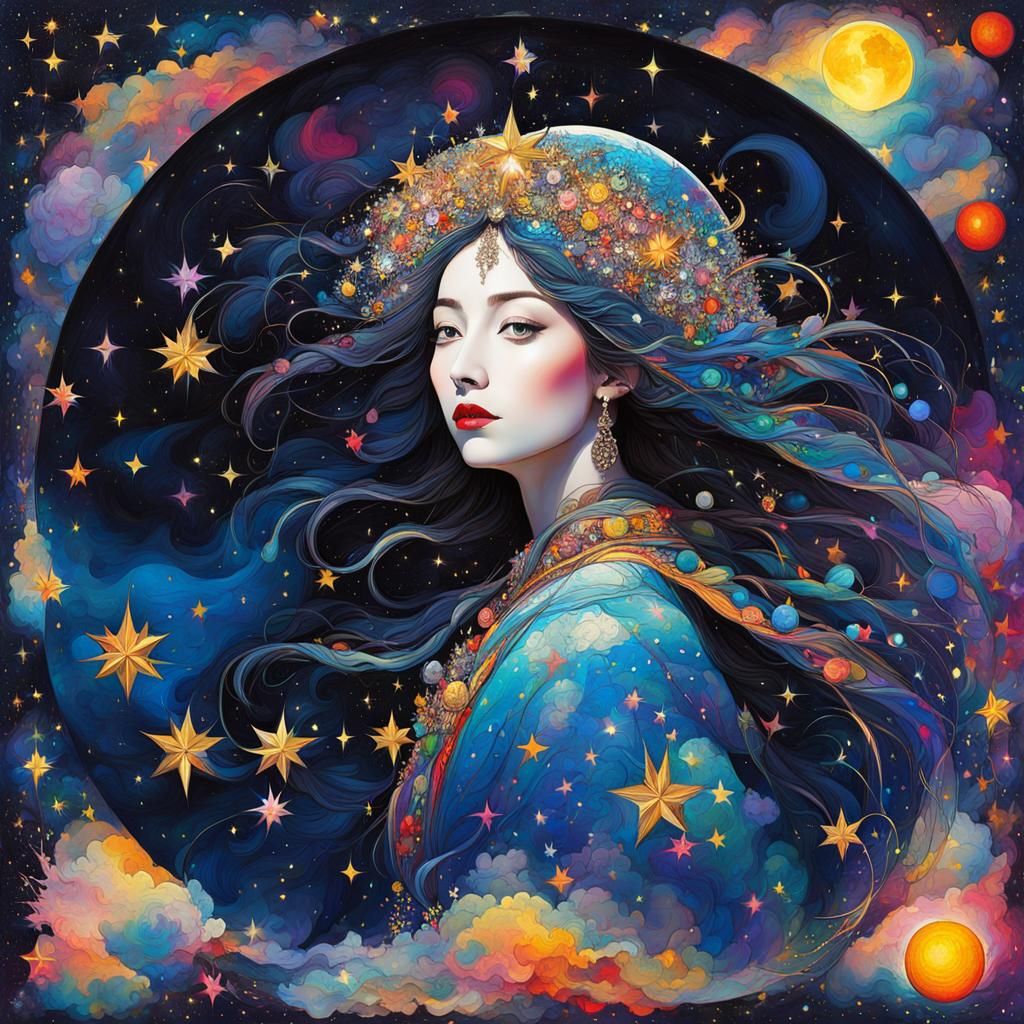 magical Princess on the moon Starry Night abstract expressionismA ...