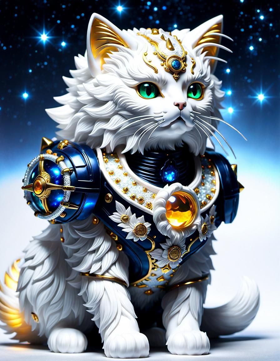 delicate and transparent white crystal glass sculpture space marine cat ...