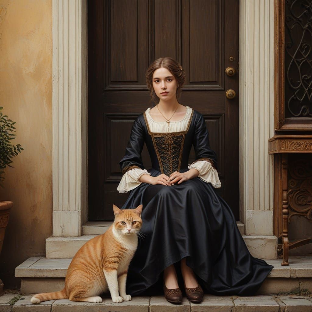 A Medieval Lady's Intimate Moment with her Feline ... - AI Art