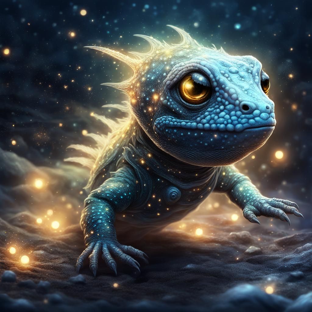 epic extremely detailed adorable spirit ghost cute lizard walking while ...