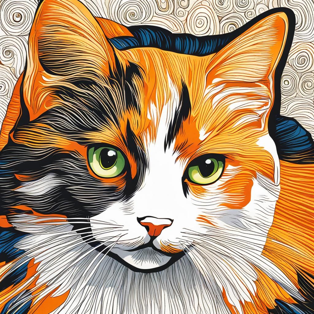 Calico Cat - Vibrant Calico Feline in Watercolor Style