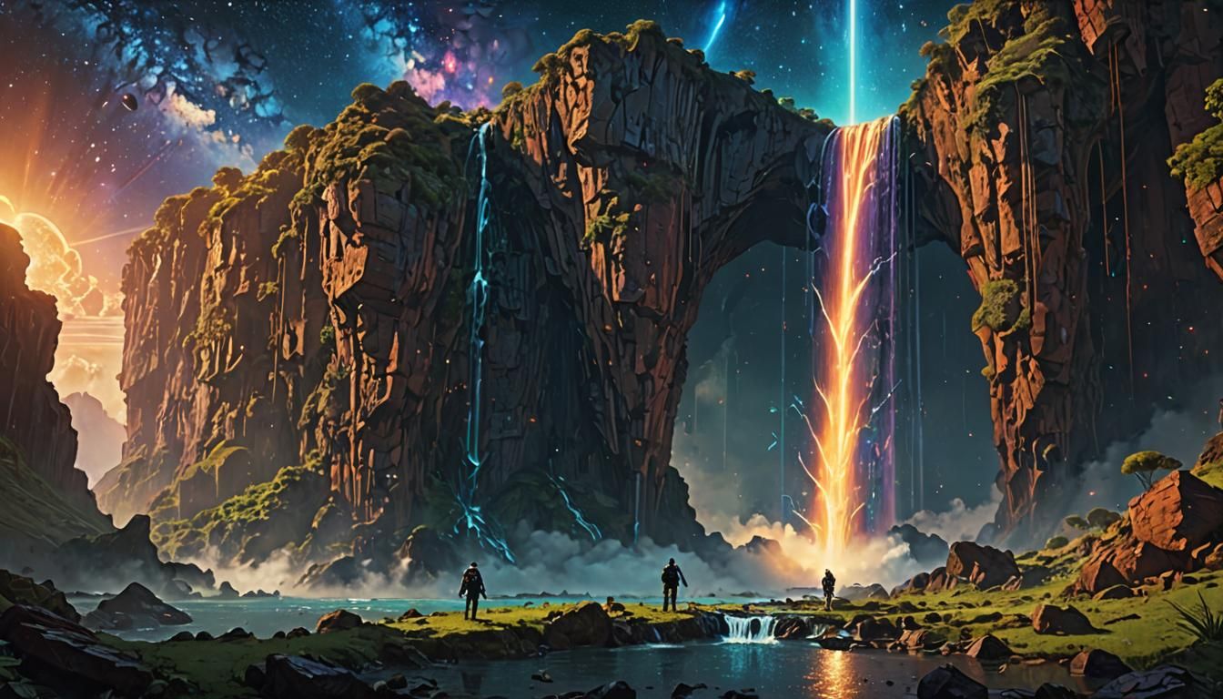 star waterfall falling from galaxy and nebula - AI Generated Artwork ...