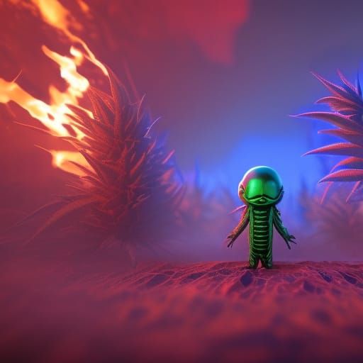 marijuana aliens on fire 4k first person - AI Generated Artwork ...