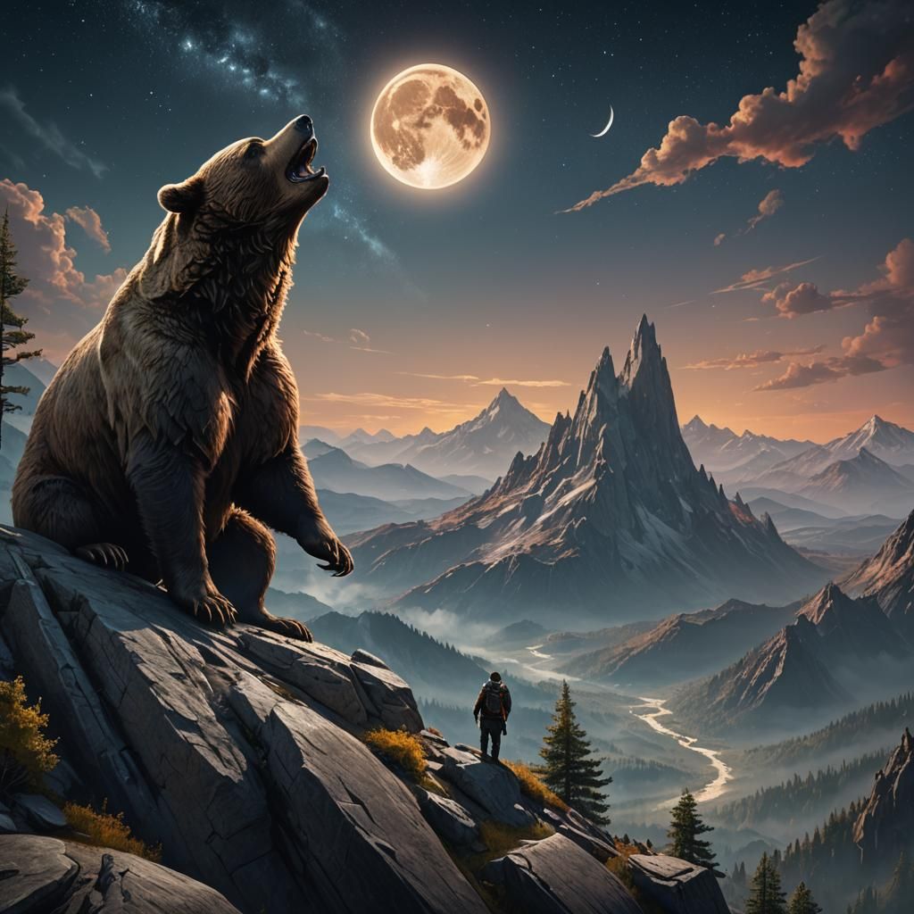 A bear howling to a giant moon - AI Generated Artwork - NightCafe Creator