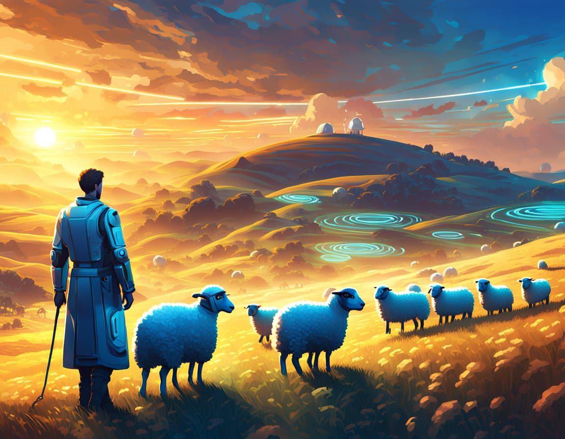 "Android Shepherd with his flock of 'Android Sheep" #13