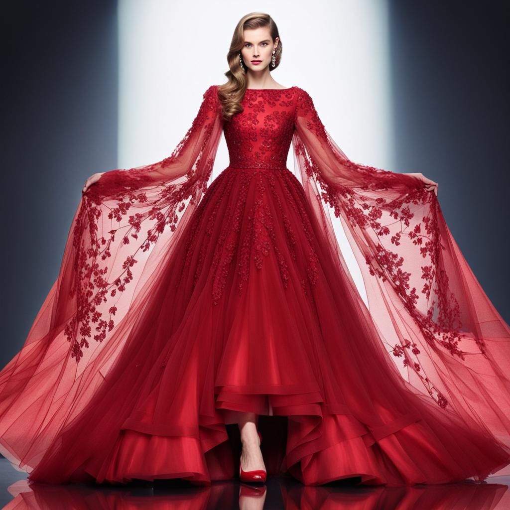 Red Wide Evening Gown Realistic & Simple. Redone. - AI Generated Artwork - NightCafe Creator