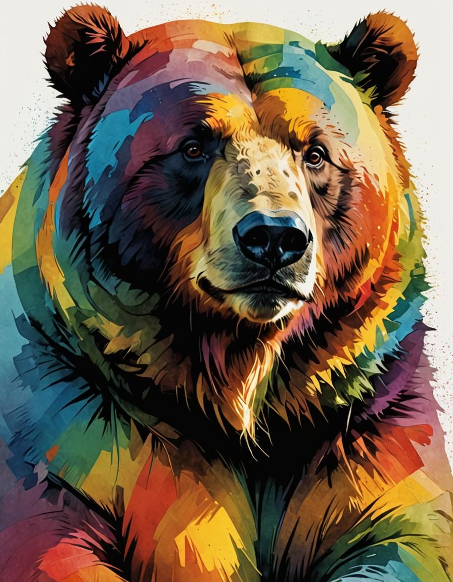 Psychedelic Bear Portrait in Pastel Colors - AI Art