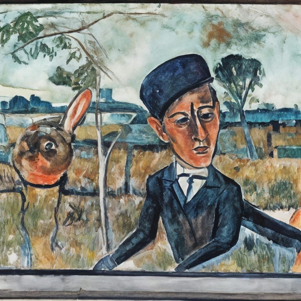 A Mischievous Rabbit in a Surrealist Landscape - AI Art
