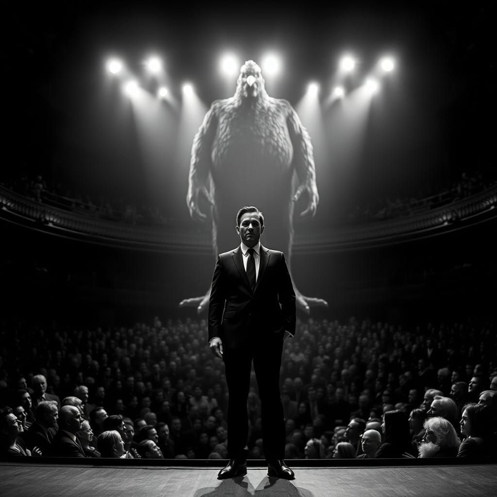 Chicken - Man Surrounded by Expectant Faces in a Haunting T...