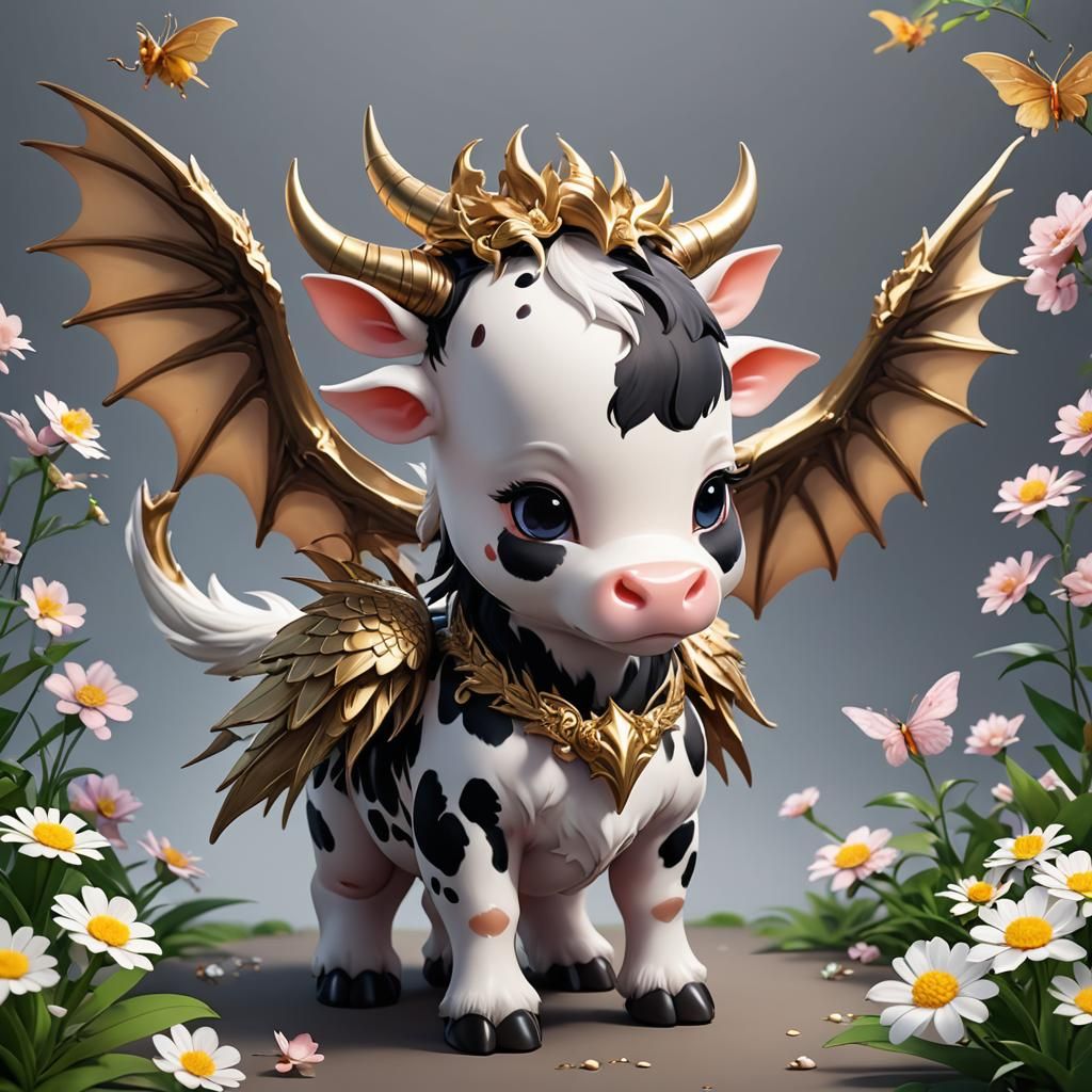 Cute cow with dragon wings in chibi art style - AI Generated Artwork ...