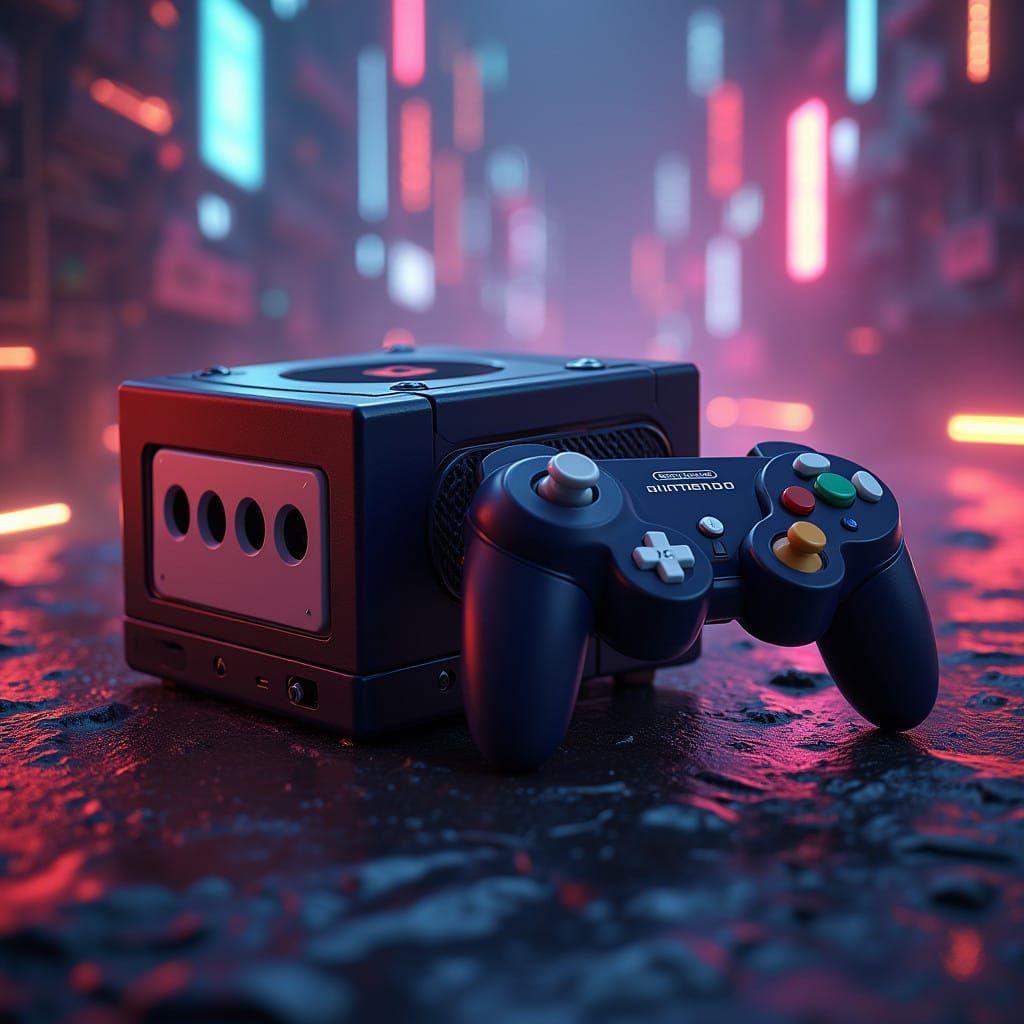 Vivid Neon Nintendo GameCube Console as Futuristic... - AI Art