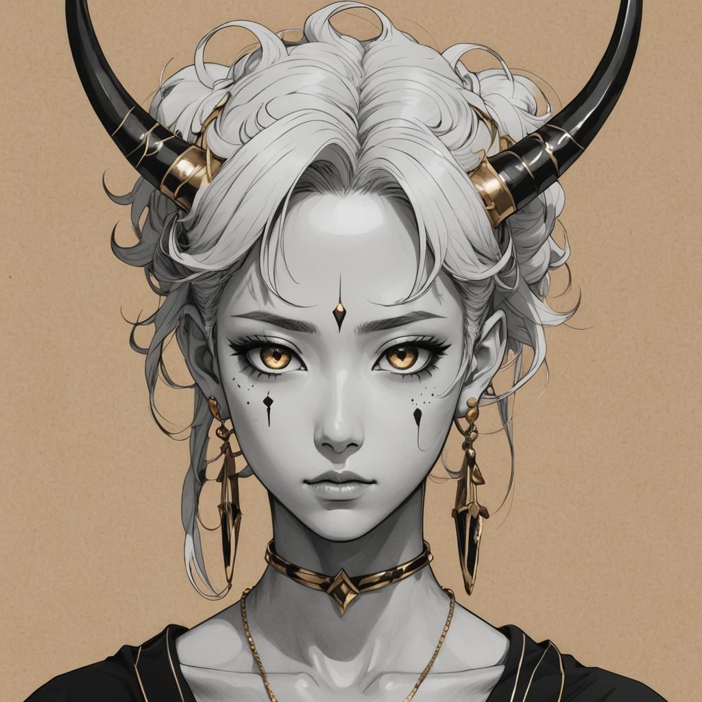 A digital illustration of an anime character with two faces, one side ...