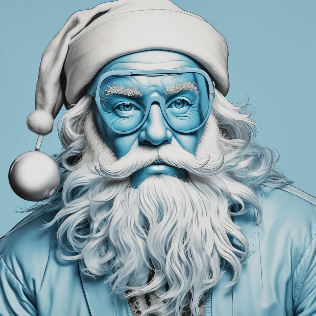 A blue SANTA - SANTA in Pop Art Style Wearing Aviator Goggle...