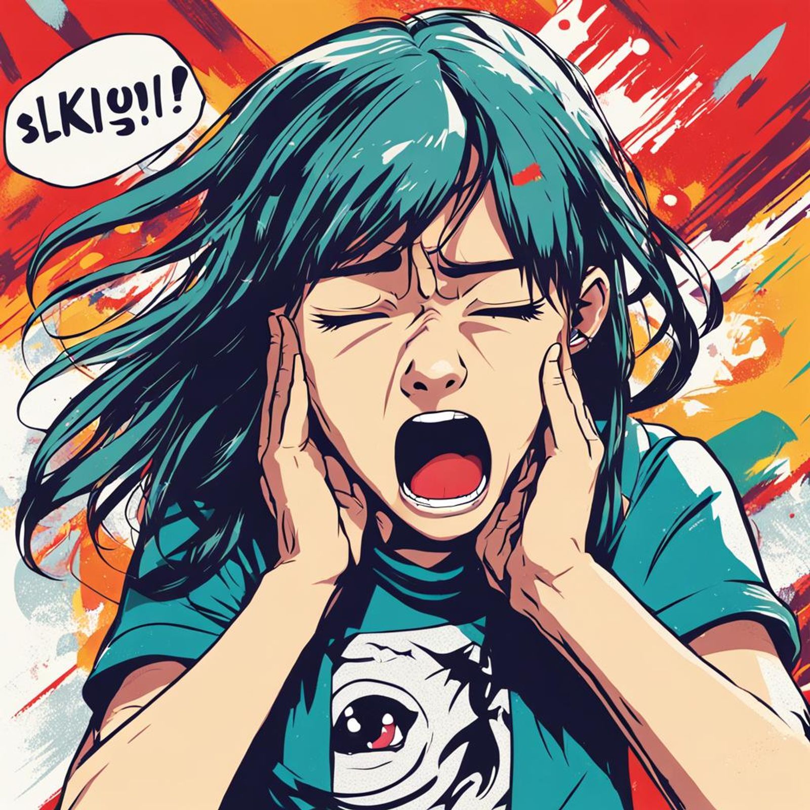 A striking and emotional anime-style illustration of a young woman, her ...