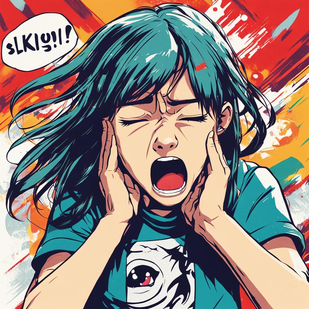 A striking and emotional anime-style illustration of a young woman, her ...