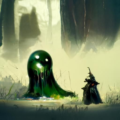 Wizard guy and his pet lil slime - AI Generated Artwork - NightCafe Creator