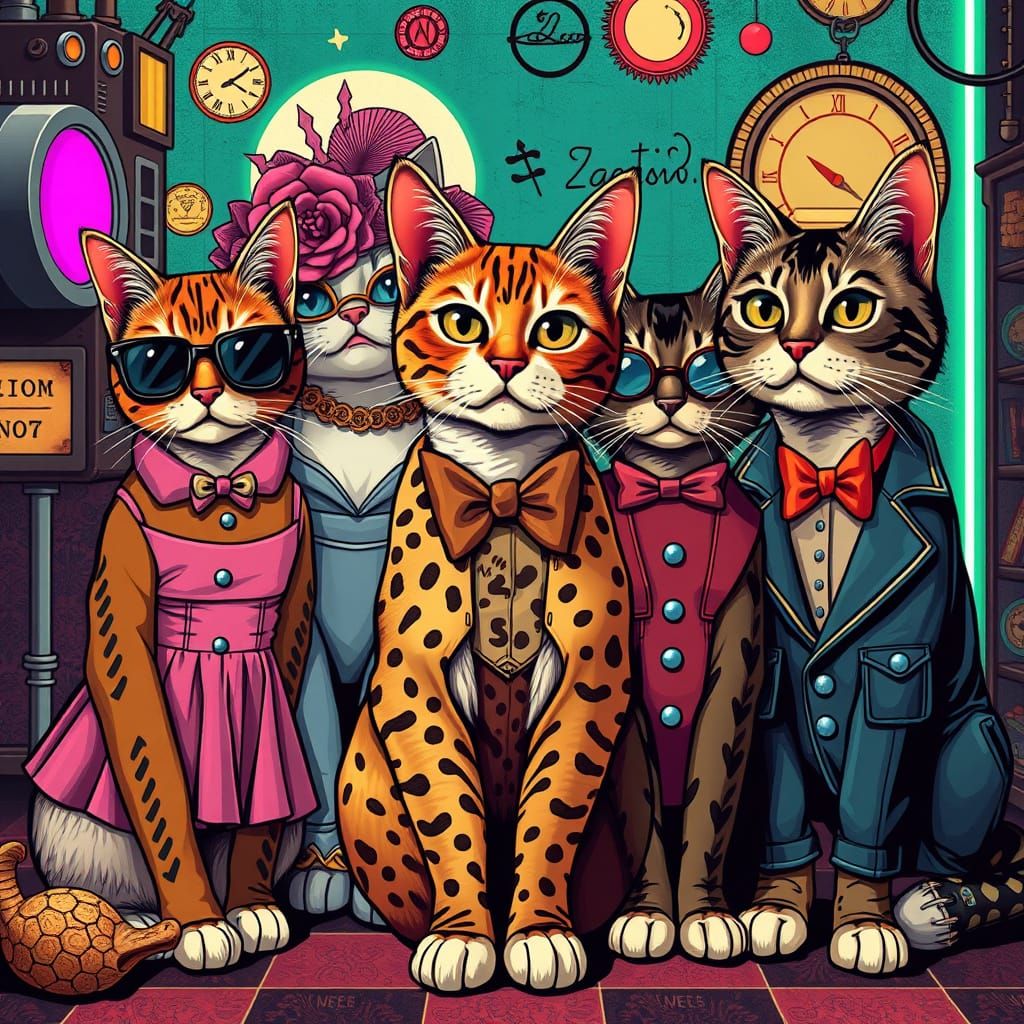 Cats representing different generations, from traditional to modern ...