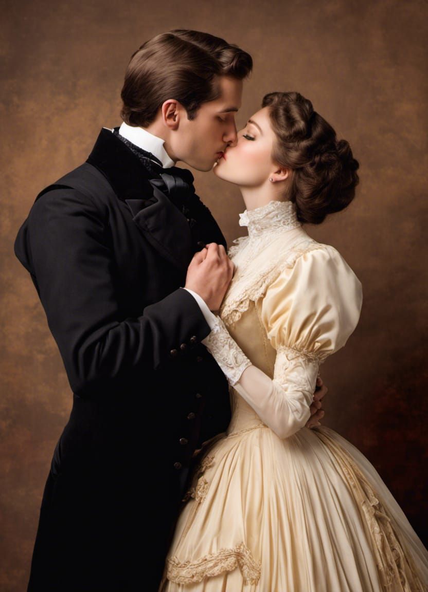 Beautiful young Victorian couple kissing, half body portrait - AI ...
