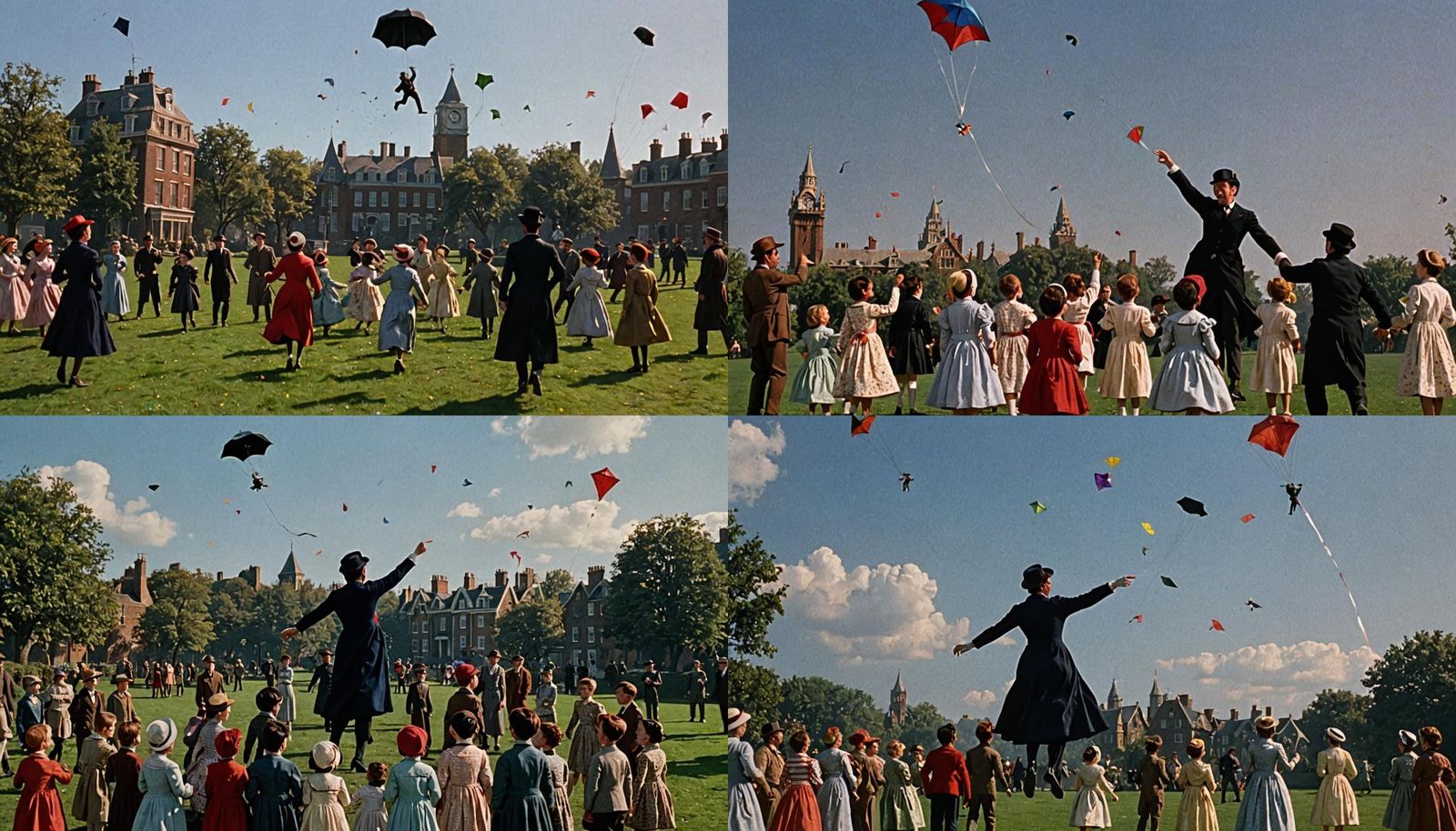 the final scene in mary poppins where everyone is flying a kite - AI ...