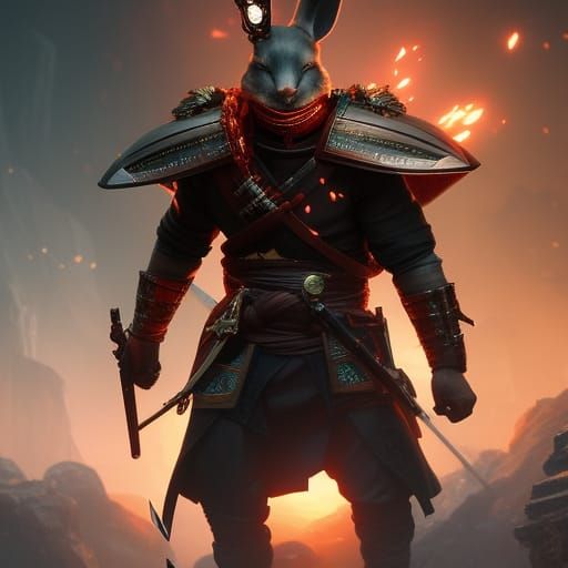 cute bunny samurai; a masterpiece, 8k resolution, dark fantasy concept ...