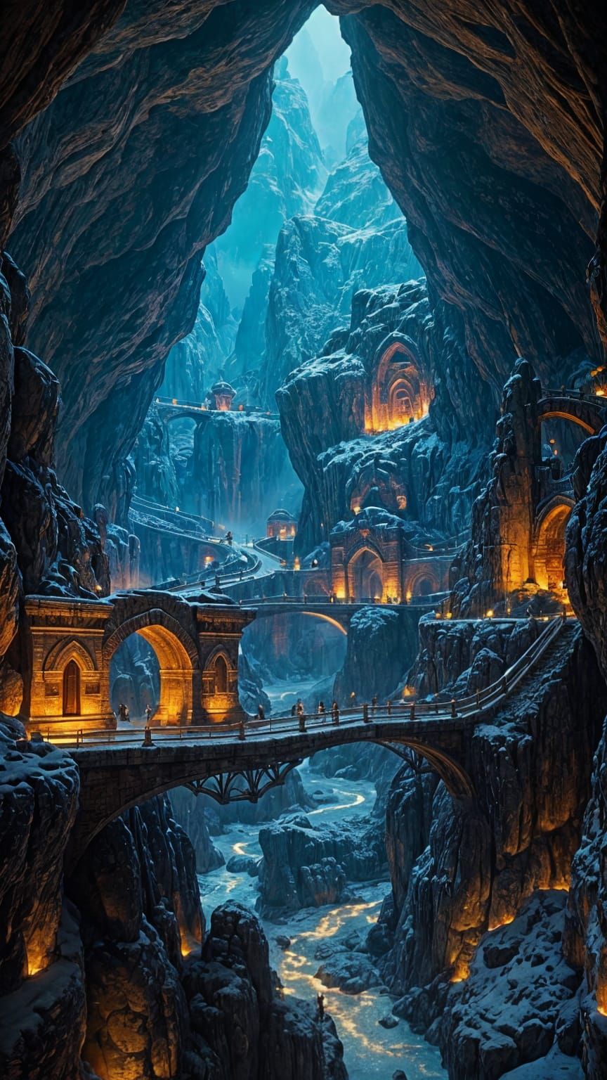 A vast and ancient dwarven kingdom hidden deep beneath the earth. Gigantic stone halls carved ...