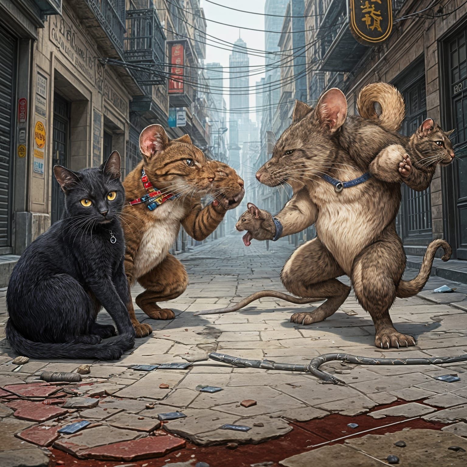 Sat Cat Watches Epic Street Fighter-Inspired Rats ... - AI Art