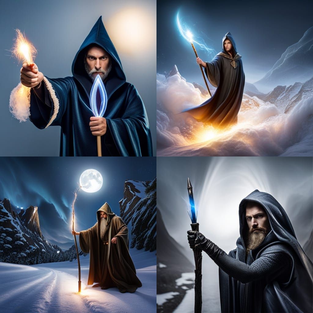 hooded wizard with lighting wand - AI Generated Artwork - NightCafe Creator
