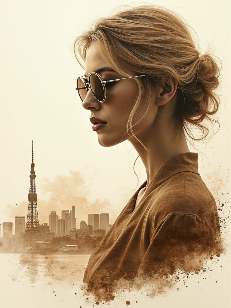 Ethereal Osaka Cityscape in Sepia Henna Silhouette Art