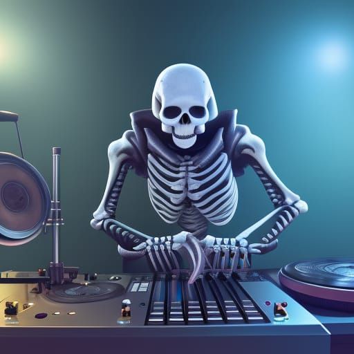 skeleton dj in recording studio - AI Generated Artwork - NightCafe Creator