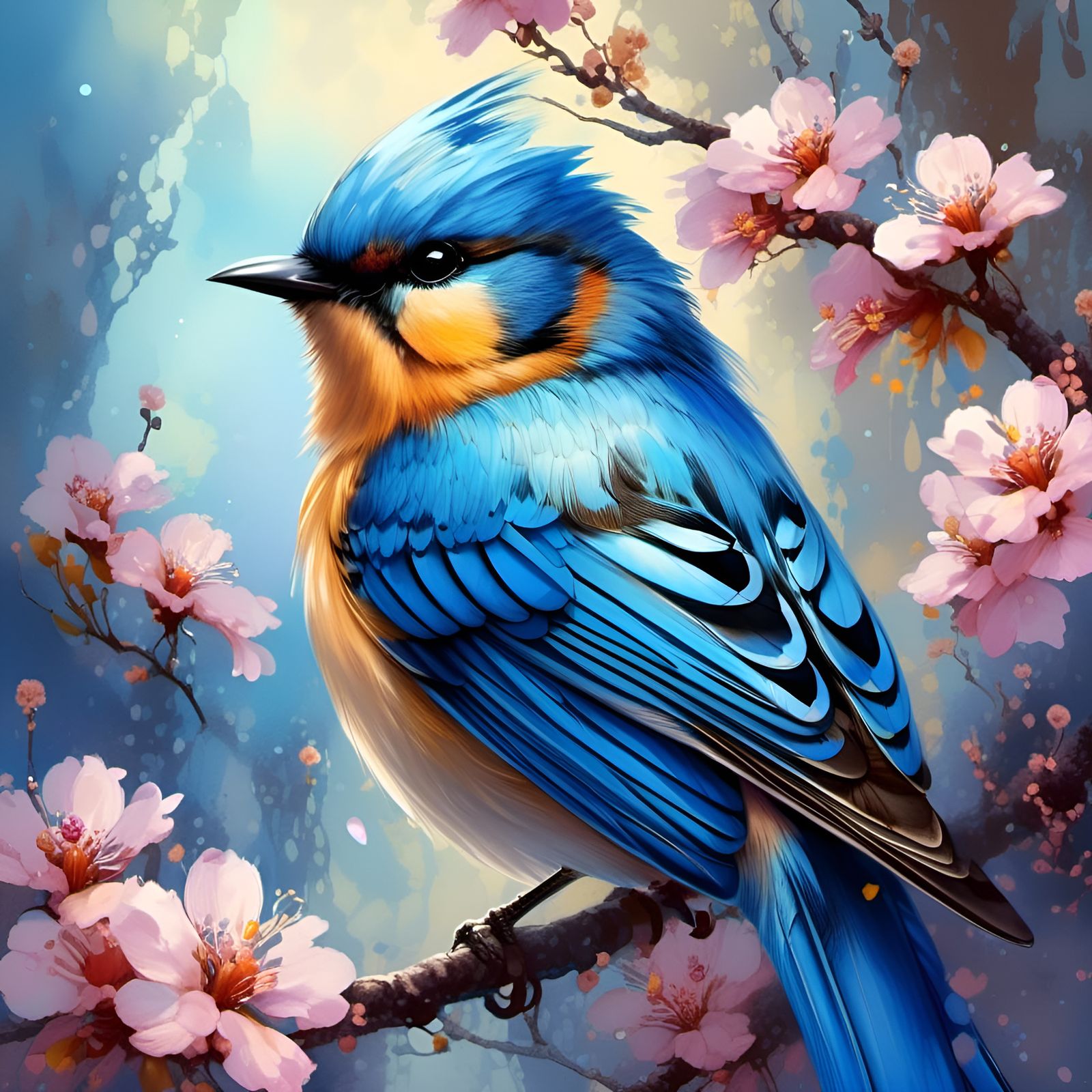 Blue Blossom bird portrait - AI Generated Artwork - NightCafe Creator