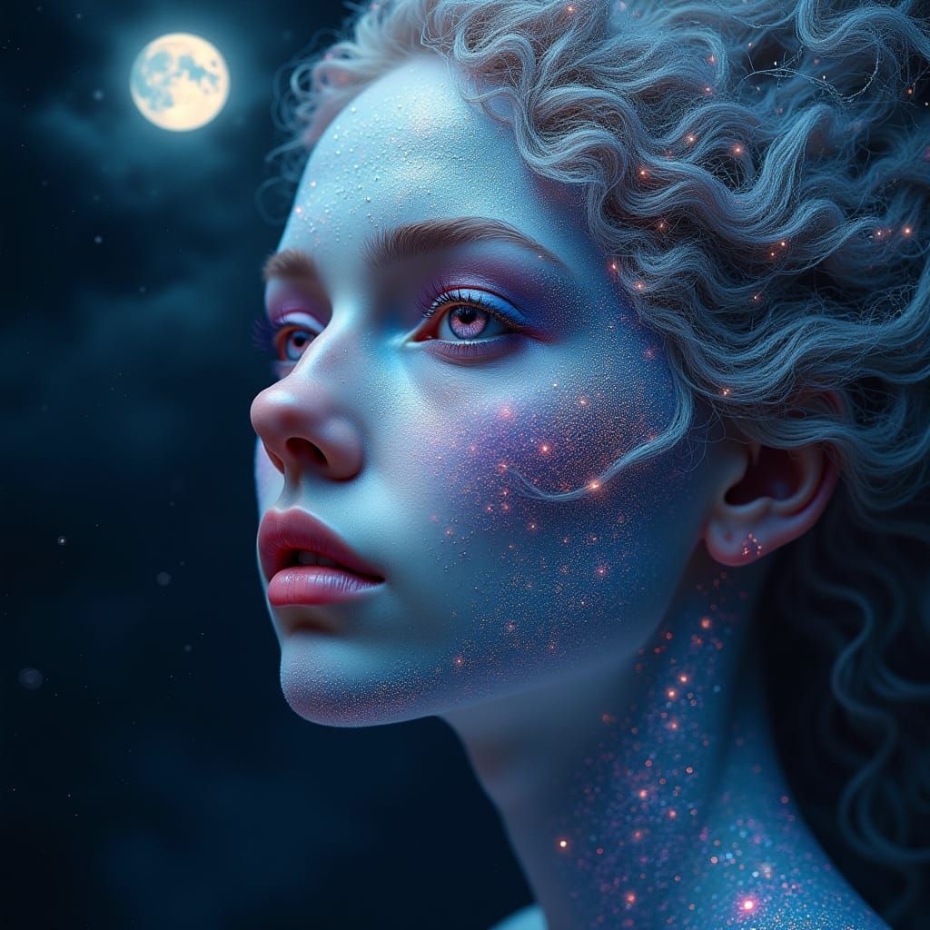 Stardust face - Ethereal Woman in Starry Dreamscape