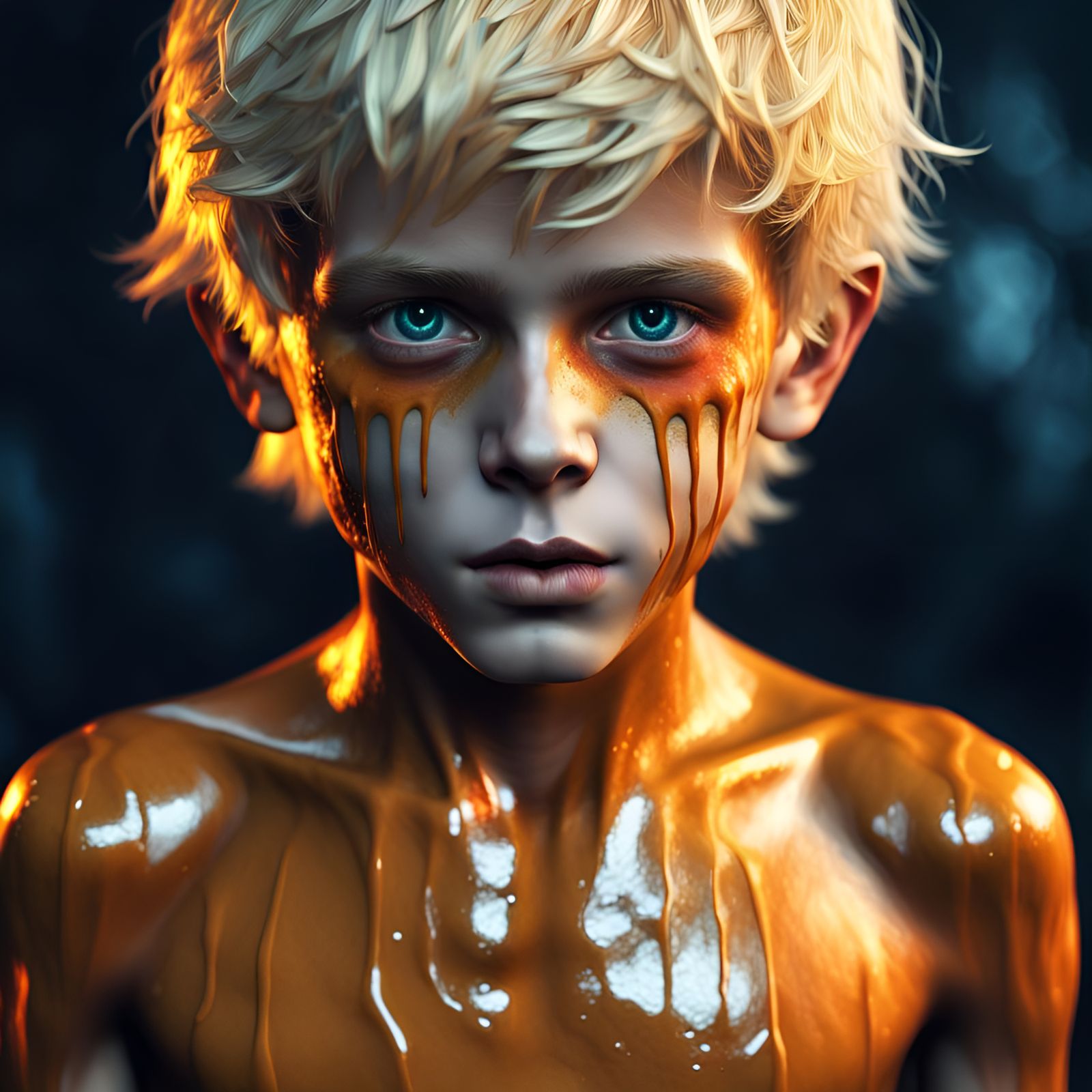 take a picture blond boy adolescent halloween show is oil wet body ...