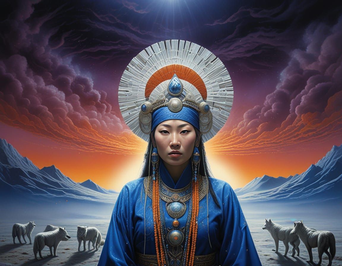 Mongolian Shaman summoning the Wolf Spirit.