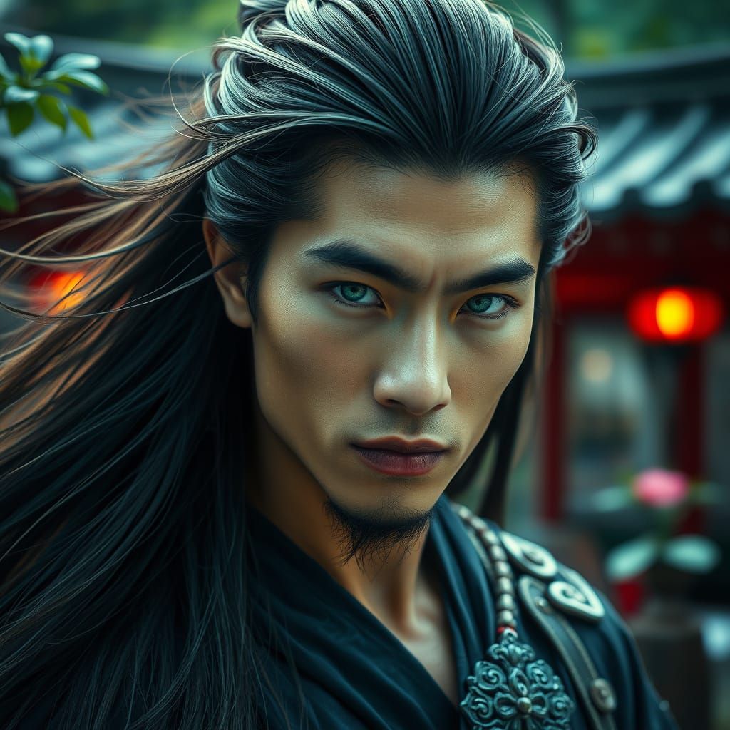 Green Eyed Samurai - Ethereal Samurai in Japanese Garden