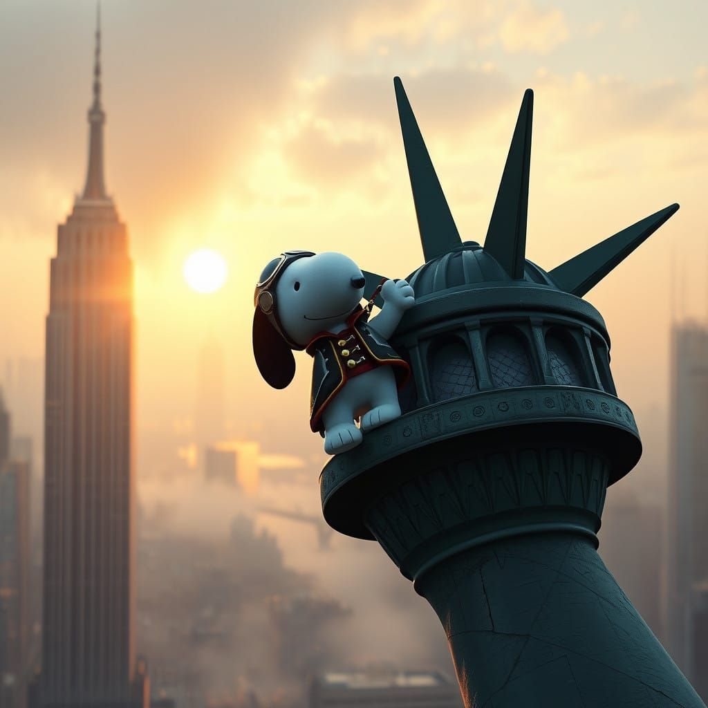 Snoopy Hangs Off Statue of Liberty Torch in Dreaml... - AI Art