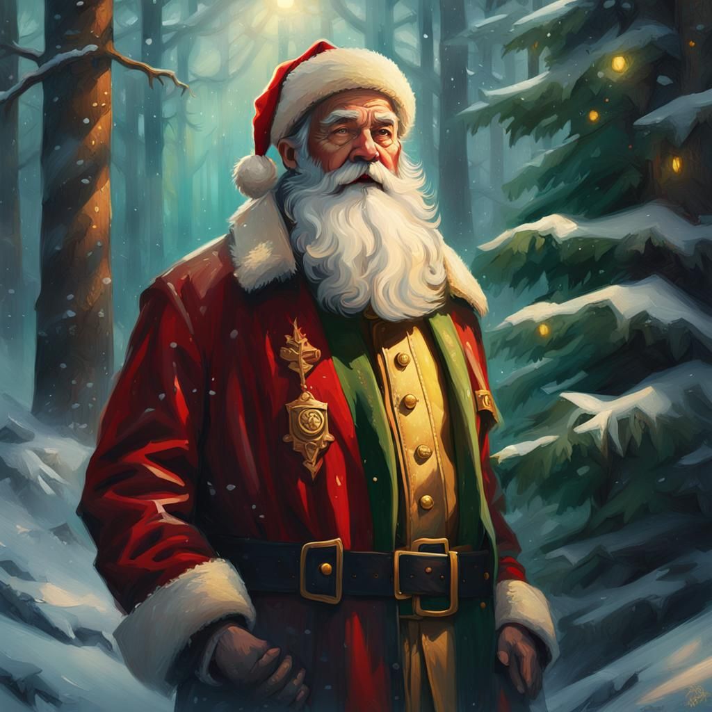 Surreal Santa Claus in Burberry Uniform in a Winte... - AI Art