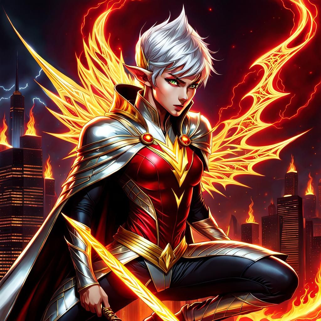 Boltz Mysteria - Super-Elf with wings of Fire - AI Generated Artwork ...