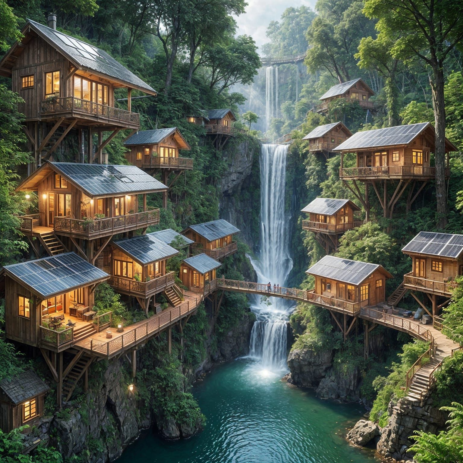 solarpunk village - Peaceful Solarpunk Village Amidst a Lu...