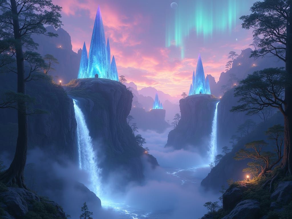 Crystal Cliffs - Floating Islands of Elyria in Ethereal Twil...