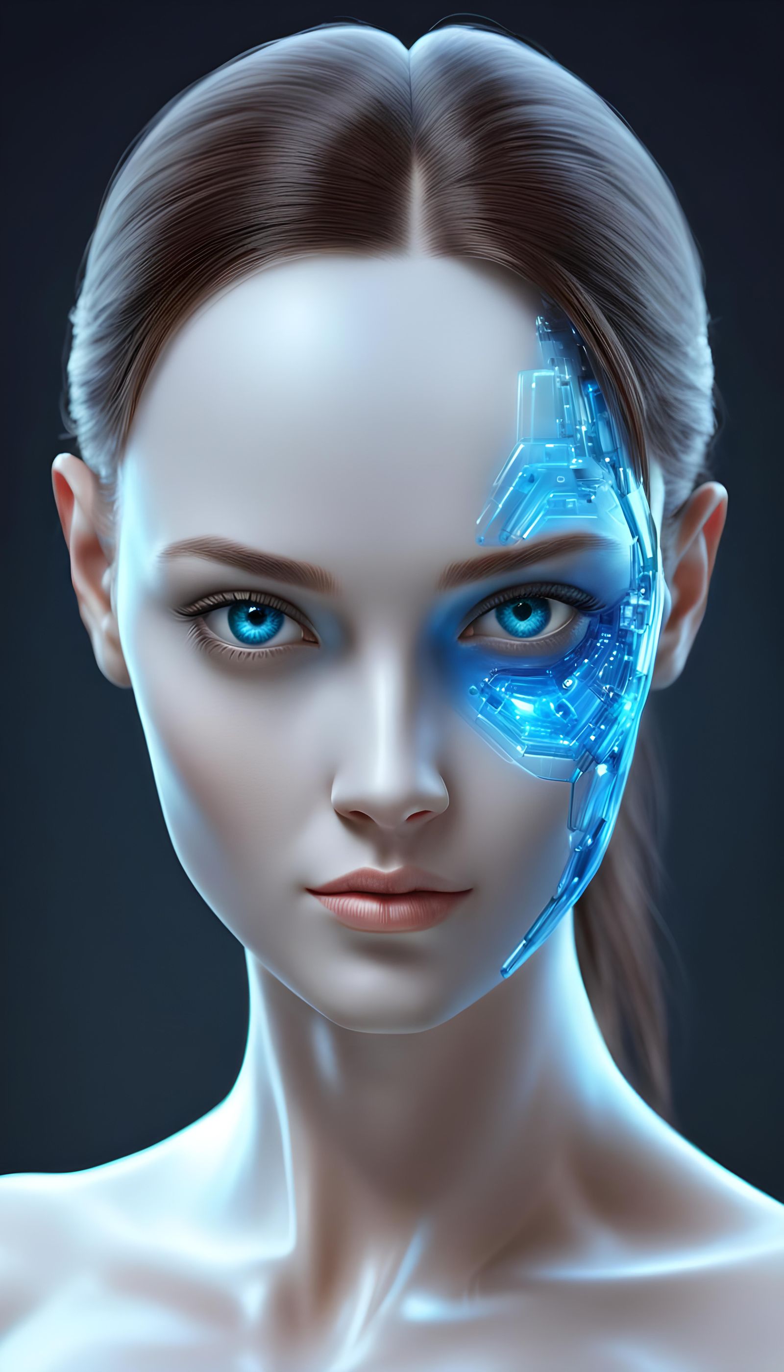 Android with a female-shaped body and a beautiful humanoid female face ...