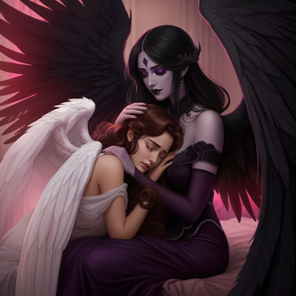 Curled Up In A Nyx Embrace - Angels in Ethereal Embrace: Art...