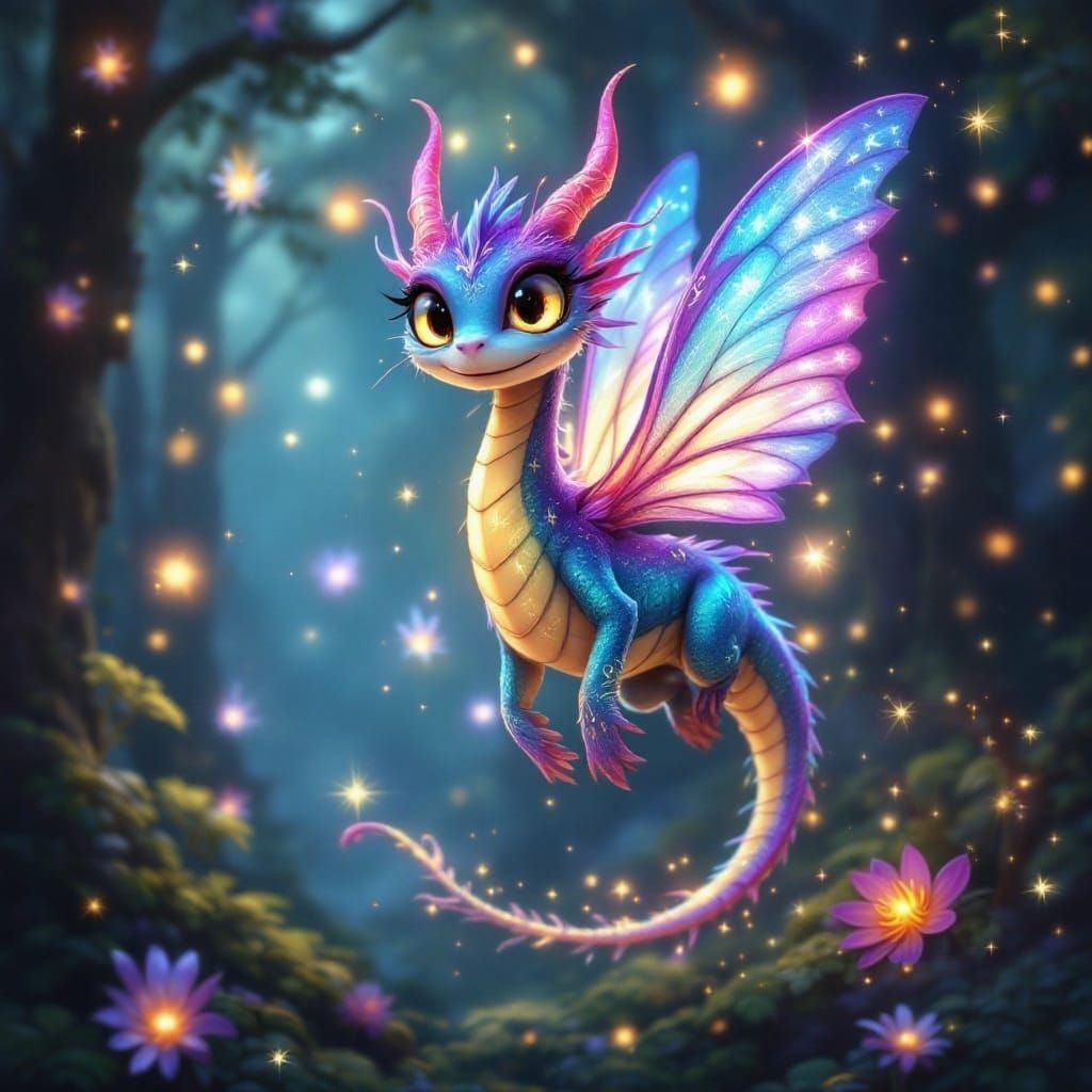 Faerie Dragon - Ethereal Faerie Dragon Soars Through Moonlit...