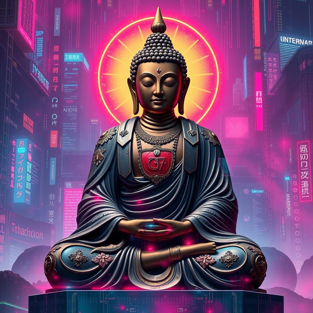 Cyberpunk Buddha. - Cyberpunk God of Enlightenment