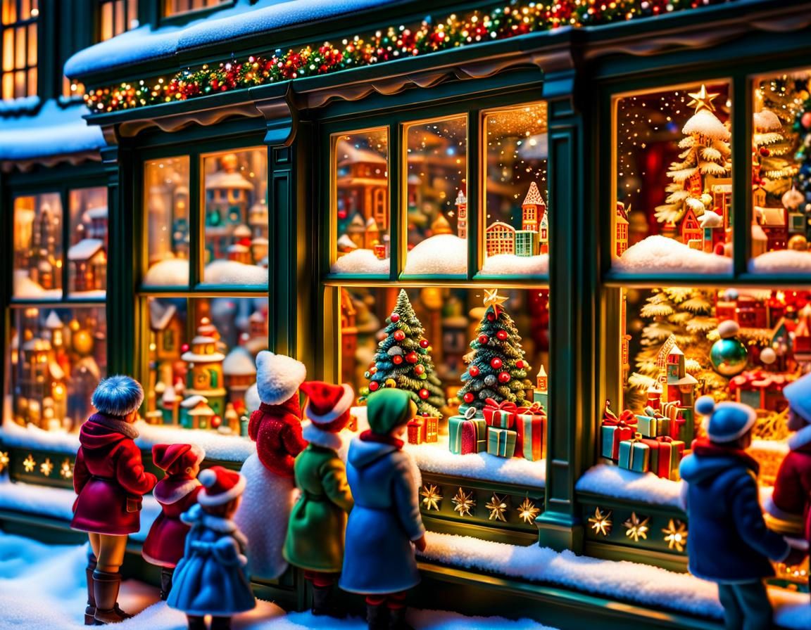 Children Starring Longingly Into Christmas Toy Store Window - AI ...
